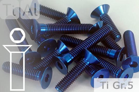 Titanium Bolts | Blue | M6 | Countersunk | DIN 7991 / ISO 10642