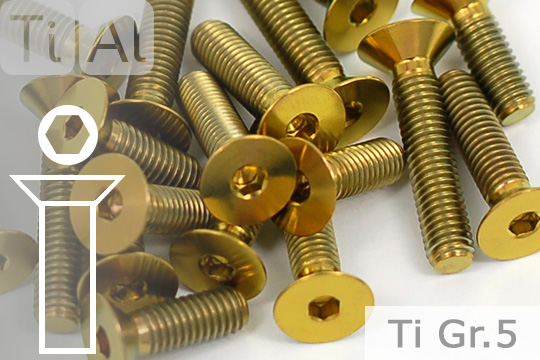Titanium Bolts | Gold | M8 | Countersunk | Gr.5 | DIN 7991