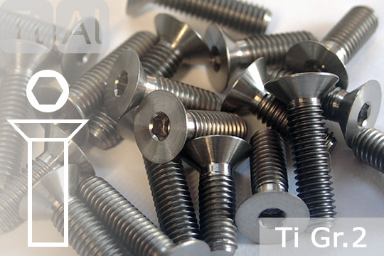 Titanium Bolts | Silver | M8 | Countersunk | Gr.2 | DIN 7991 / ISO 10