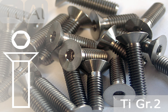 Titanium Bolts | Silver | M8 | Countersunk | Gr.2 | DIN 7991 / IS