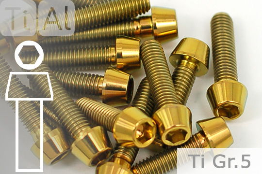 Titanium Bolts | Gold | M6 | Taper Head | DIN 912 / ISO 4762