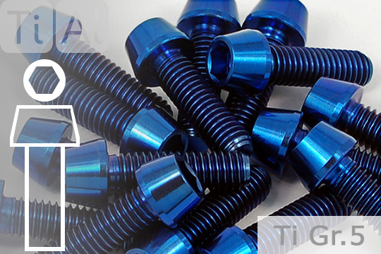 Titanium Bolts | Blue | M3 | Taper Head | DIN 912 / ISO 4762