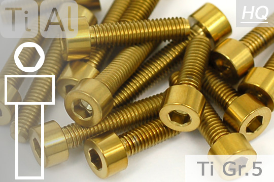 Titanium Bolts | Gold | M8 | ISO 4762 | Gr.5 | Cap Head | Allen Key